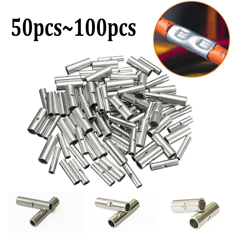 50pcs Butt Wire Copper Tinned Splice Crimp Bare Terminals Crimping Kit ...