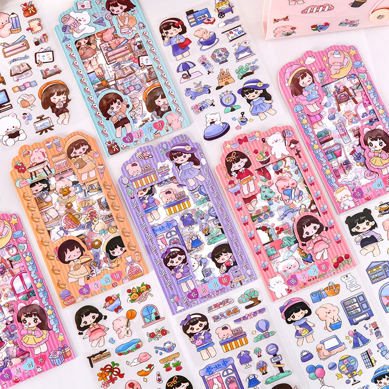 (4 PCS/copy) Cartoon Girl Stickers Cute Notebook Stationery Stickers ...