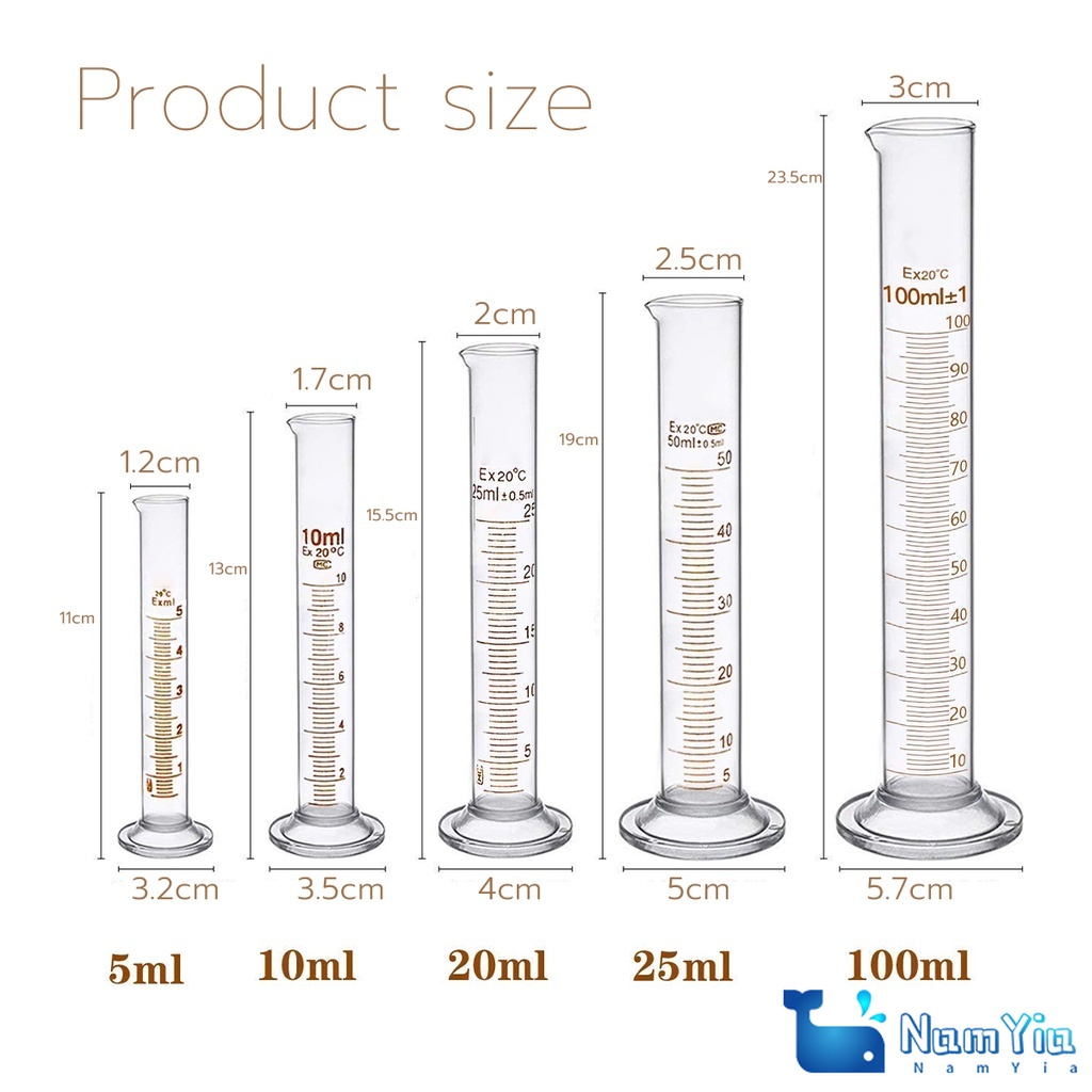 NamYia Glass Measuring Cylinder 5ml/10ml/25ml/50ml/100ml Laboratory ...