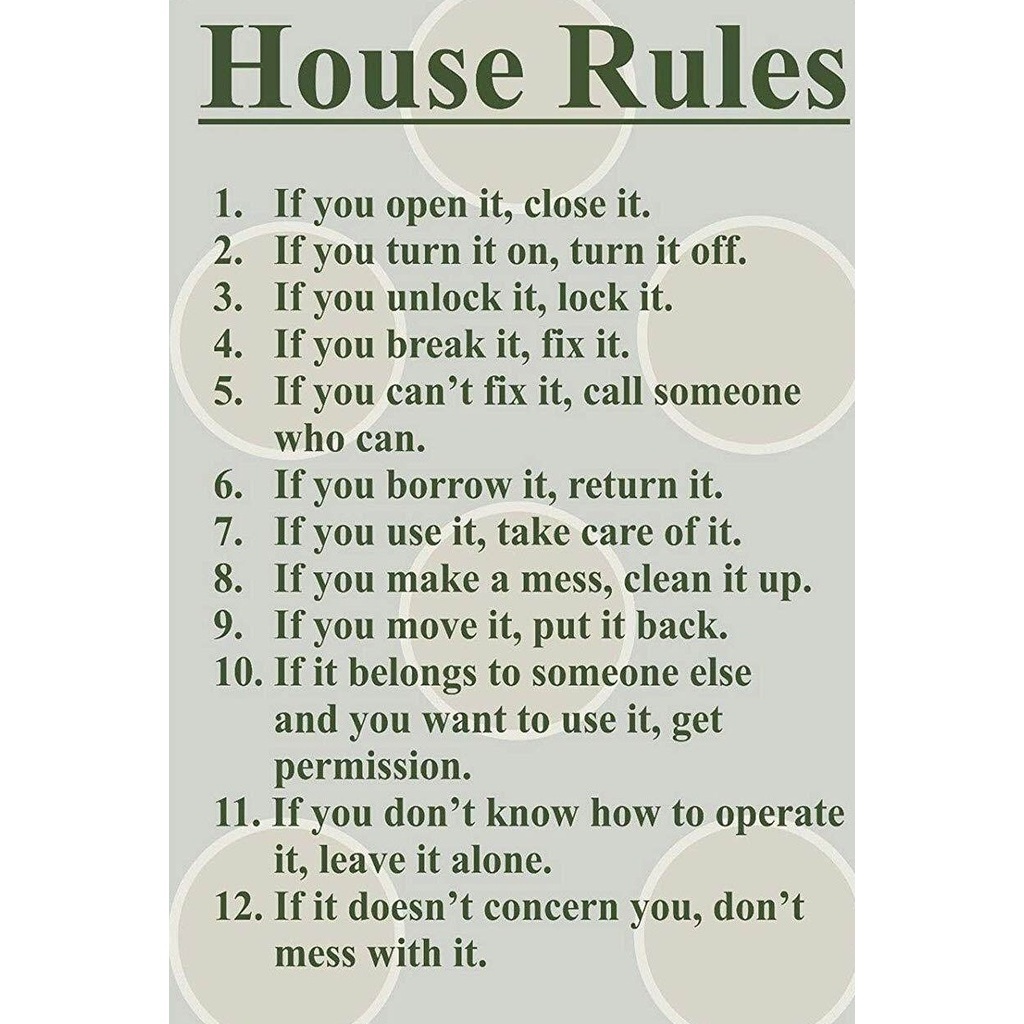 House Rules Funny canvas Decor Wall Poster Wall Decor Door Plaque ...