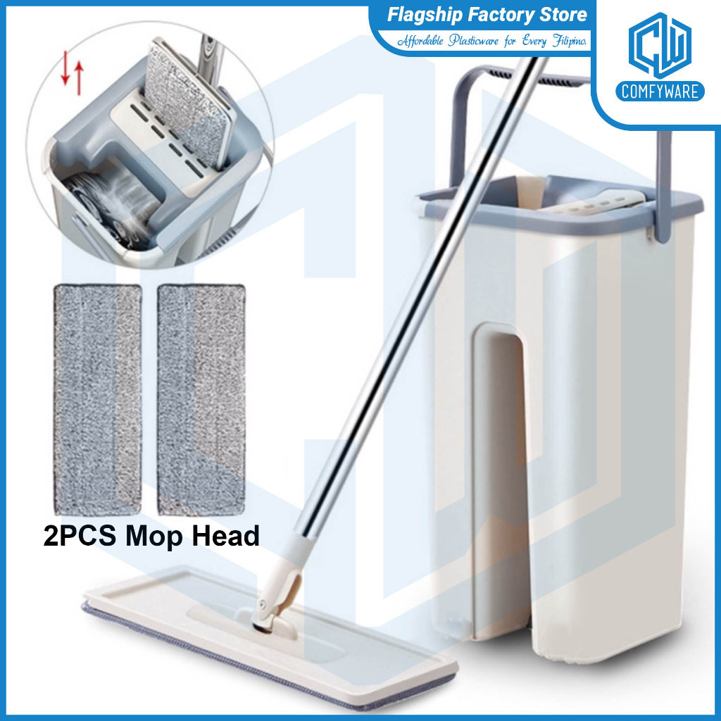 2 in 1 Smart Self-Wash Squeeze Dry Flat Scrape Floor Mop Bucket Tool ...