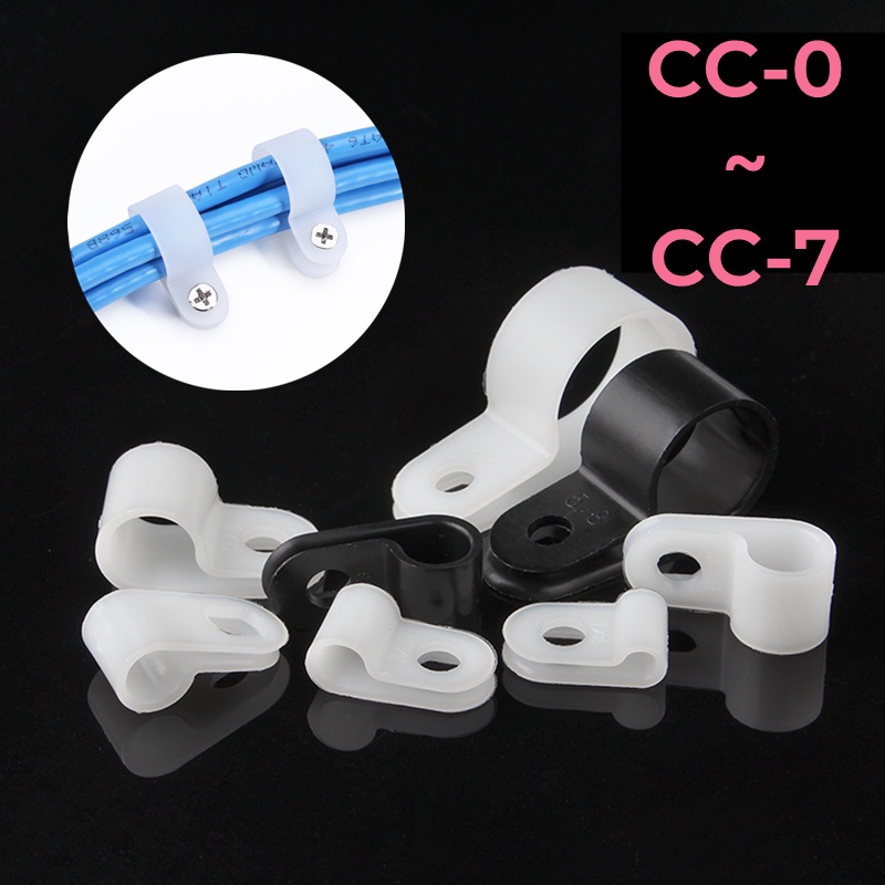 Black/White Nylon R-Type Cable Clamp CC-0~CC-7 Plastic Insulation P ...