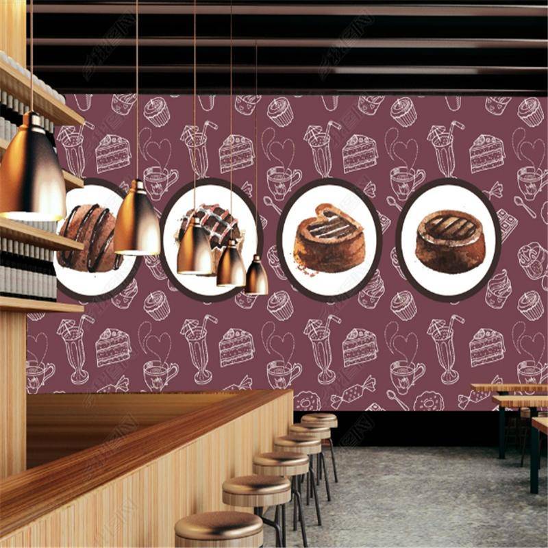 Custom Fashion Cafe Dessert Chocolate Pattern Wallpaper Mural For Cake ...