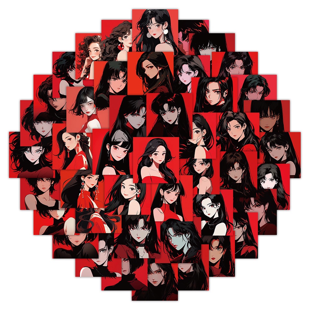 60PCS Minimalist Red Anime Girls Graffiti Stickers For Helmet Bicycle ...