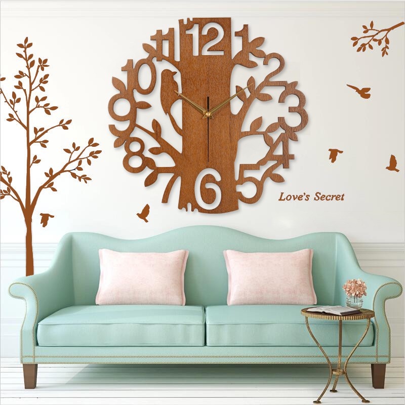 Fashion Wood Digital Wall Clock 3D Wooden Tree and Bird Decoration ...