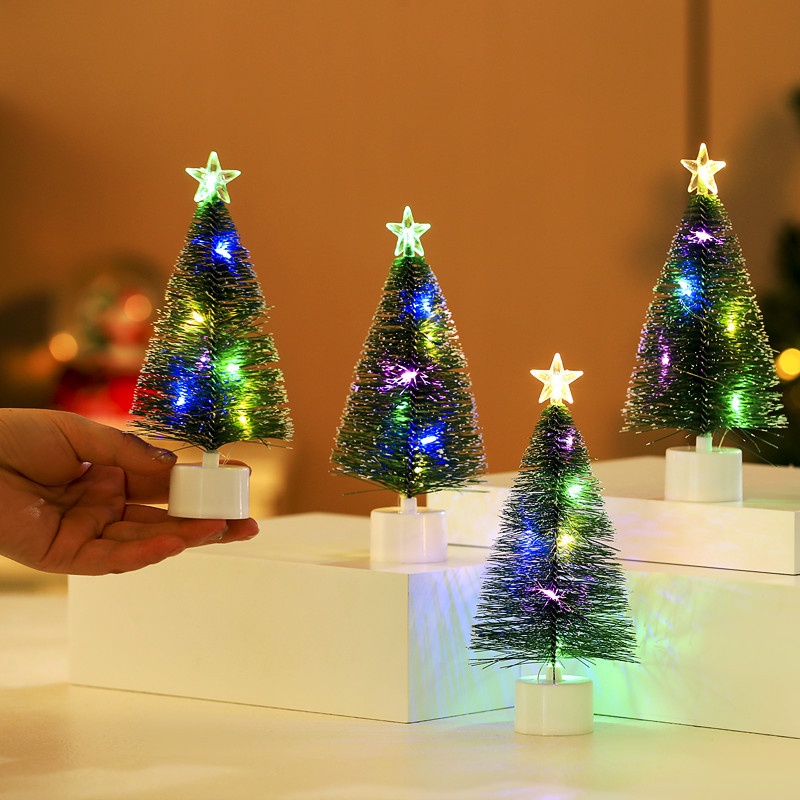 Mini Christmas Tree Table Decoration with LED Lights, Miniature Snow ...