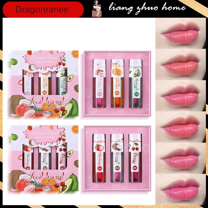Dragon Ranee 3pcs/set Moisturizing Lip Oil Fruit Clear Glitter ...