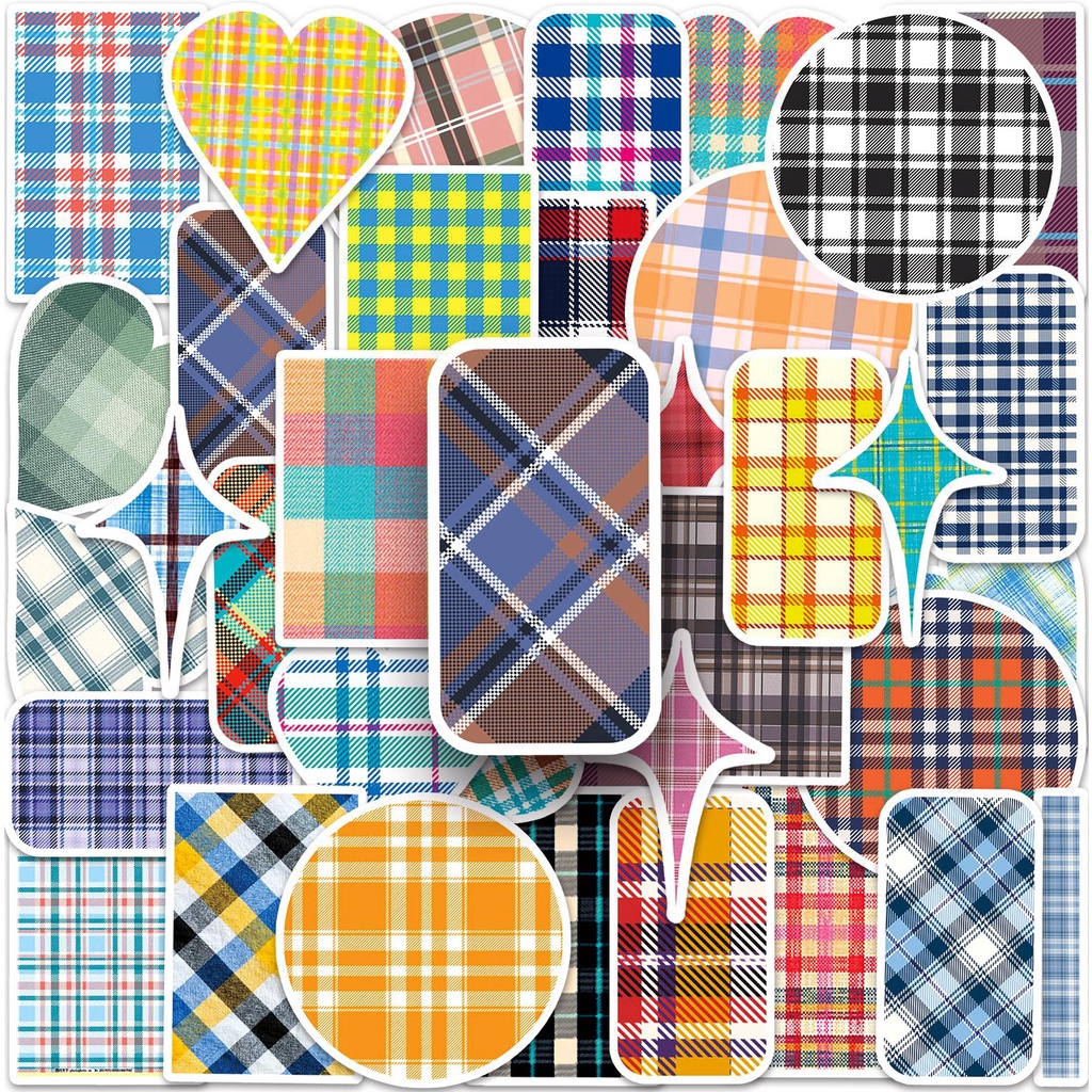 50 Piece Funny Retro Plaid Stickers Waterproof DIY For Phones Laptop ...
