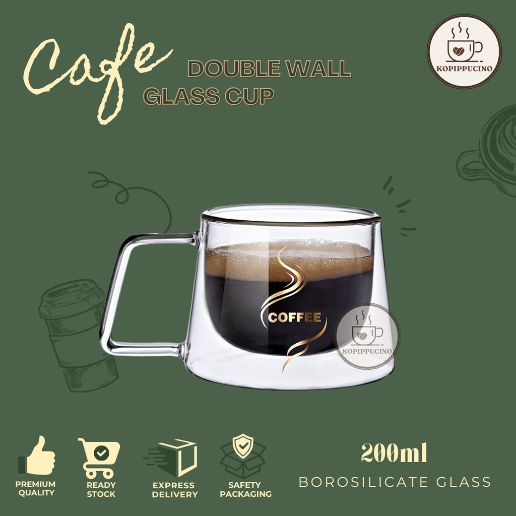 Double Wall Coffee Glass Mug with Handle CAFE Double Wall Glass Cup ...