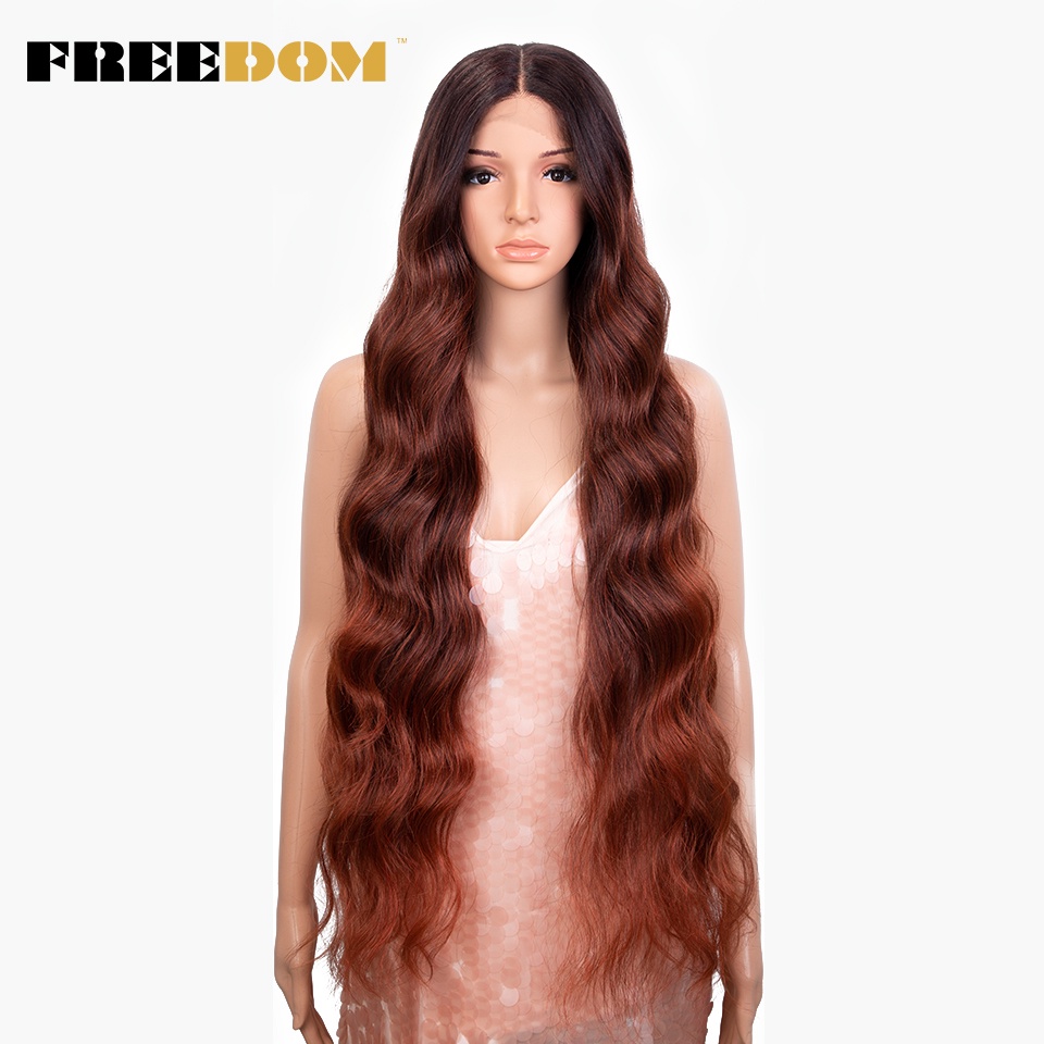 FREEDOM Synthetic Lace Front Wig 36 inch Body Wave Wigs For Women Ombre ...