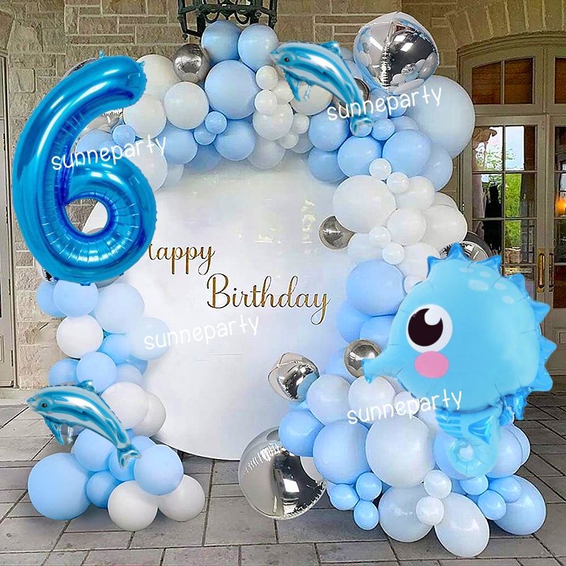 Ocean Animals Birthday Balloons 1-9th 32"blue Number Balloon Silver ...