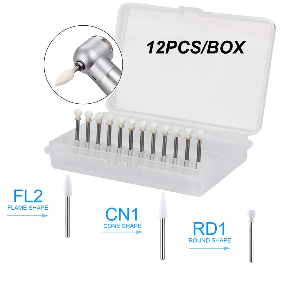 12Pcs/Pack Dental FG Burs Cone White Stone Polishing Bur Flame Point ...