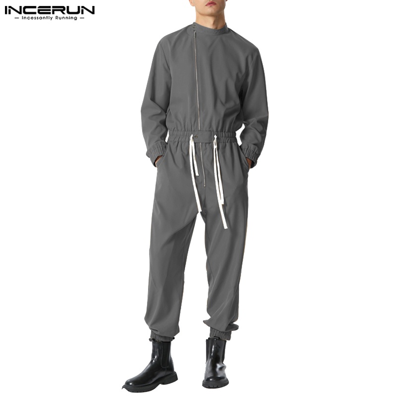 INCERUN Men Vintage Zipper Design Long Sleeve Casual Jumpsuits | Shopee ...