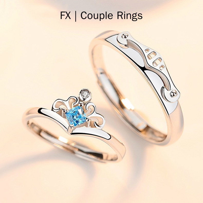 FX | Couple Rings Dating Ring Adjustable with Gift Box Princess and ...