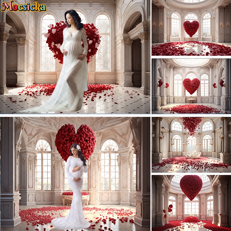 Valentine's Day Backdrop Palace Castle Love Roses Decor Props Maternity Wedding Adult Portrait ...