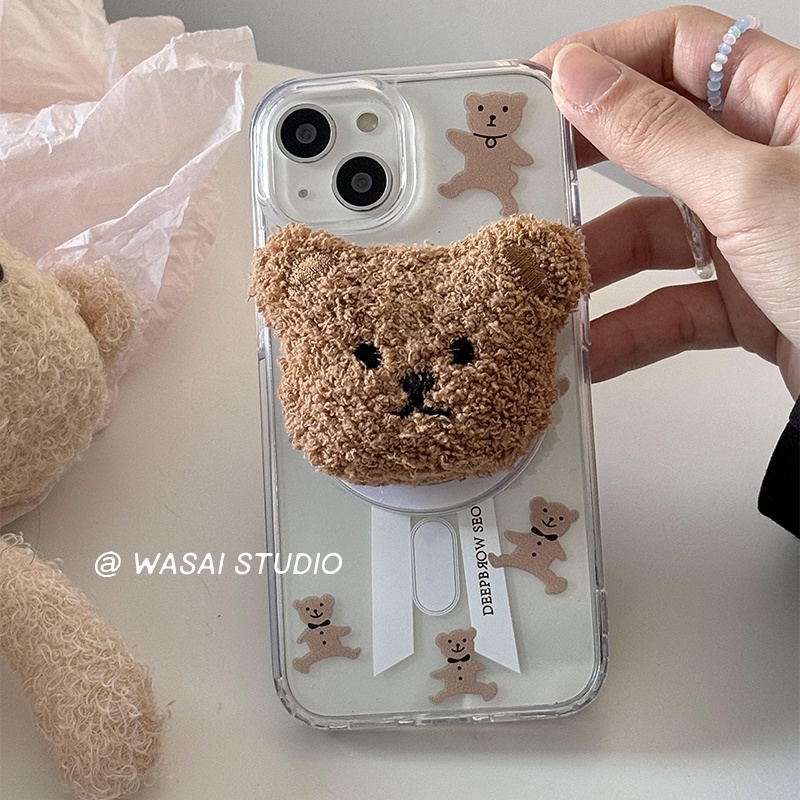 Huiwanju cute bow teddy bear plush magnetic bracket suitable for iPhone ...
