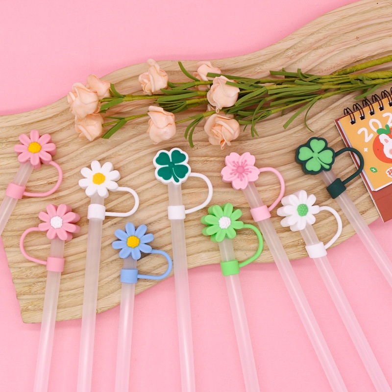 SUGAW 8mm Creative Dustproof Straws Cover Cute Straw Cap Flower Pattern ...