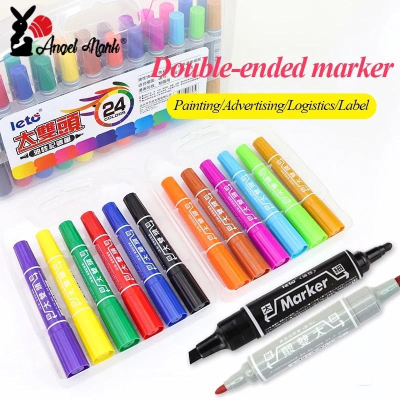 Leto 12/24Colors Big Double-headed Colored Oil Pen Permanent Dual Side ...