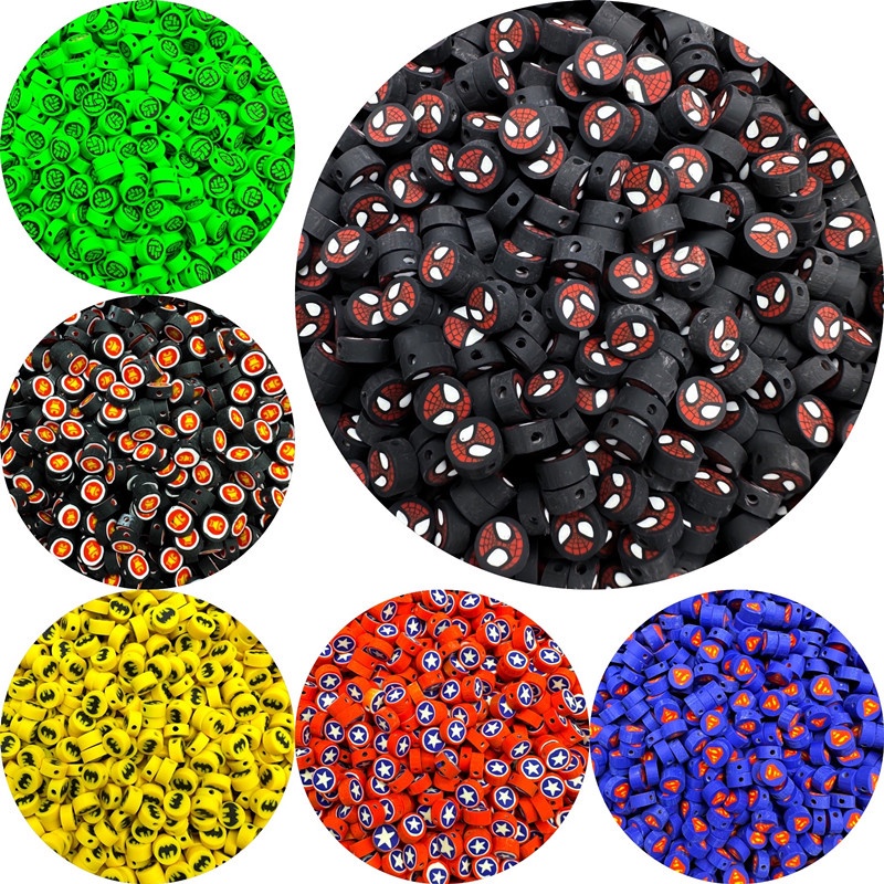 30Pcs/Pack 10mm Superhero Marvel Polymer Clay Beads For DIY Jewelry ...