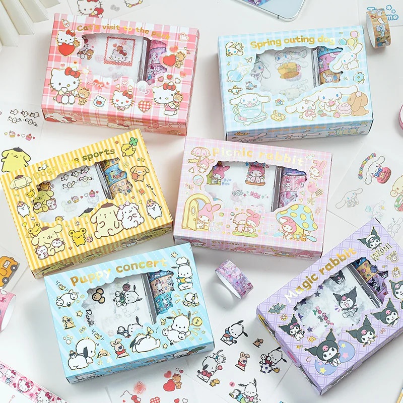 Sanrio Sticker Roll Gift Box Cute Hello Kitty Cinnamoroll Kuromi My ...