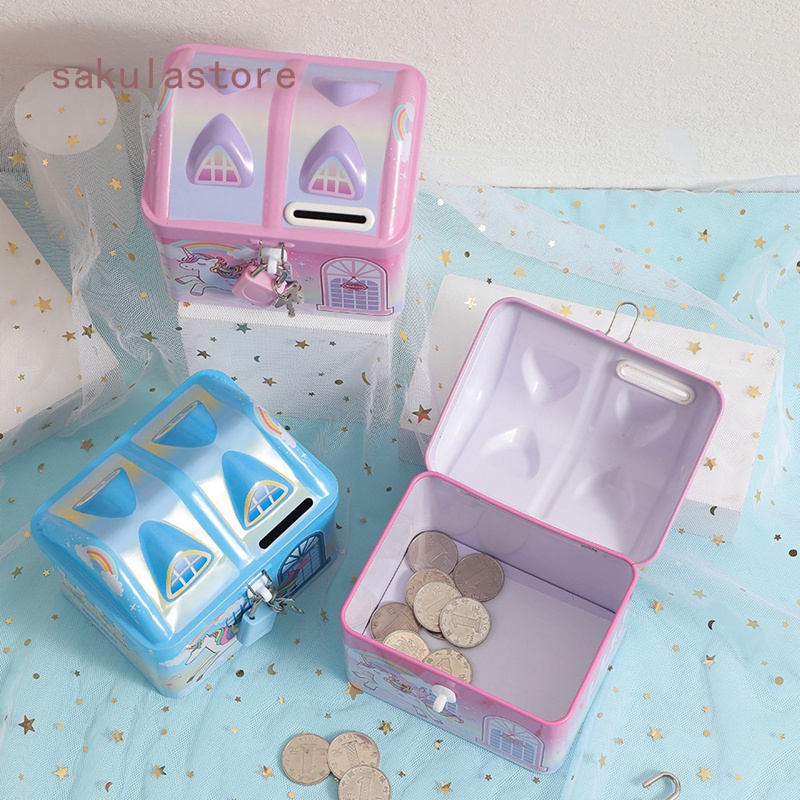 Creative Small House Unicorn Storage Coin Money Box With Lock Saving ...