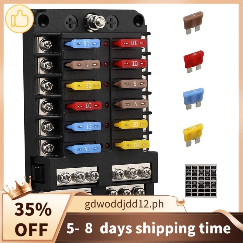 12V 12 Way Marine Fuse Block Fuse Panel with Ground & 12 Volt Fuse Box ...