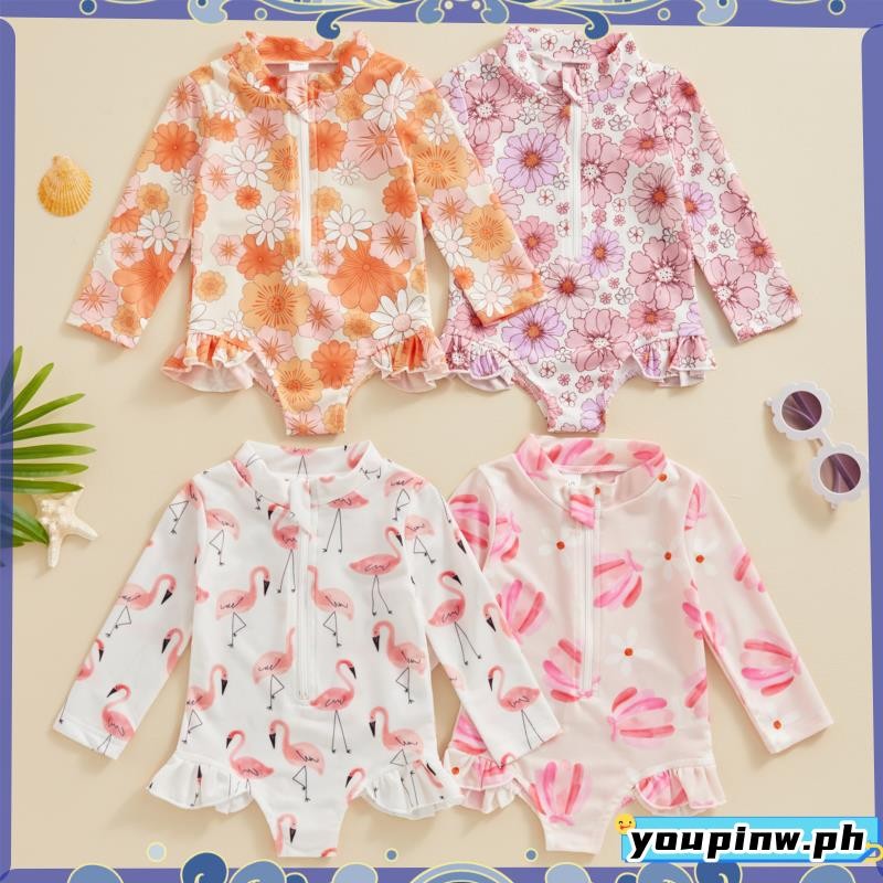 B930G-Baby Girls Bikini Beach Swimwear Floral/Ice Cream Print Long ...