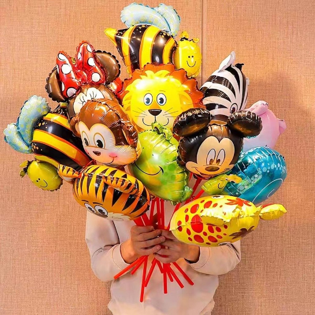 (Random Style) 5PCS Handheld Mini Balloon Stick Foil Balloons Kids ...