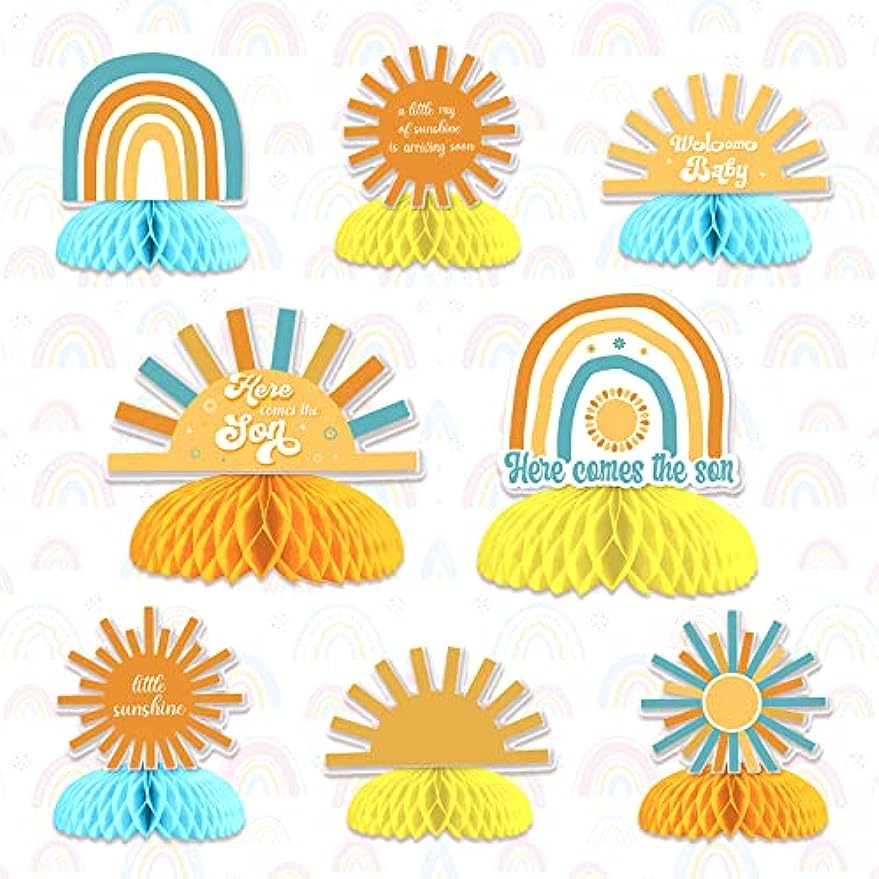 FANGLELAND Here Comes the Sun Baby Shower Decoration 8PCS Honeycomb ...