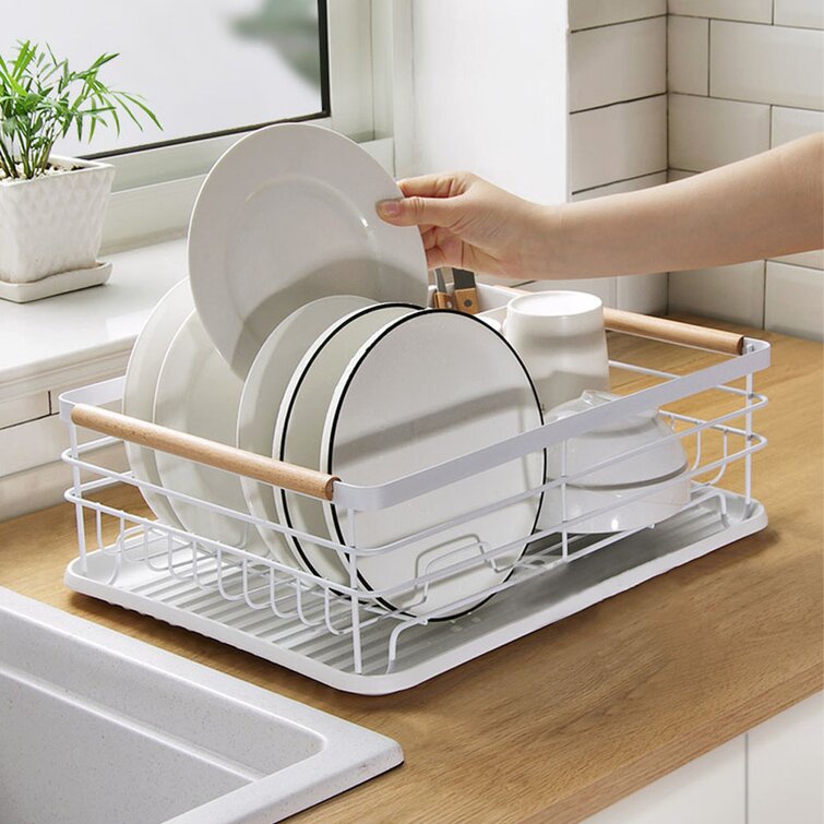 Kitchen 1-Tier Dish Drainer Drying Rack with Removable Drip Tray ...