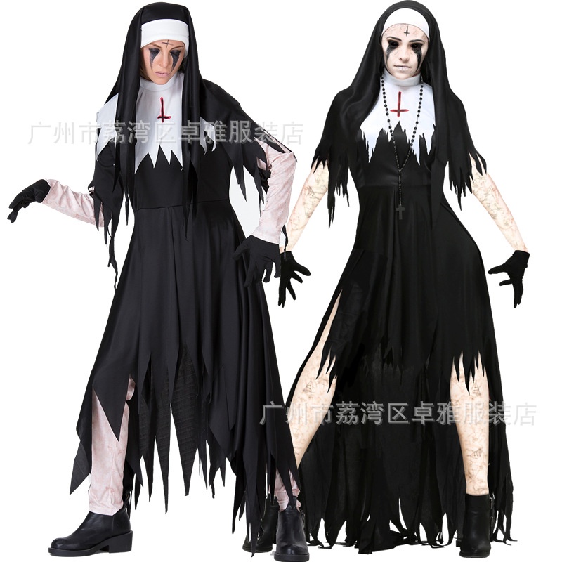 Halloween Zombie Nun Costume Adult Makeup Dance Vampire Evil Party ...