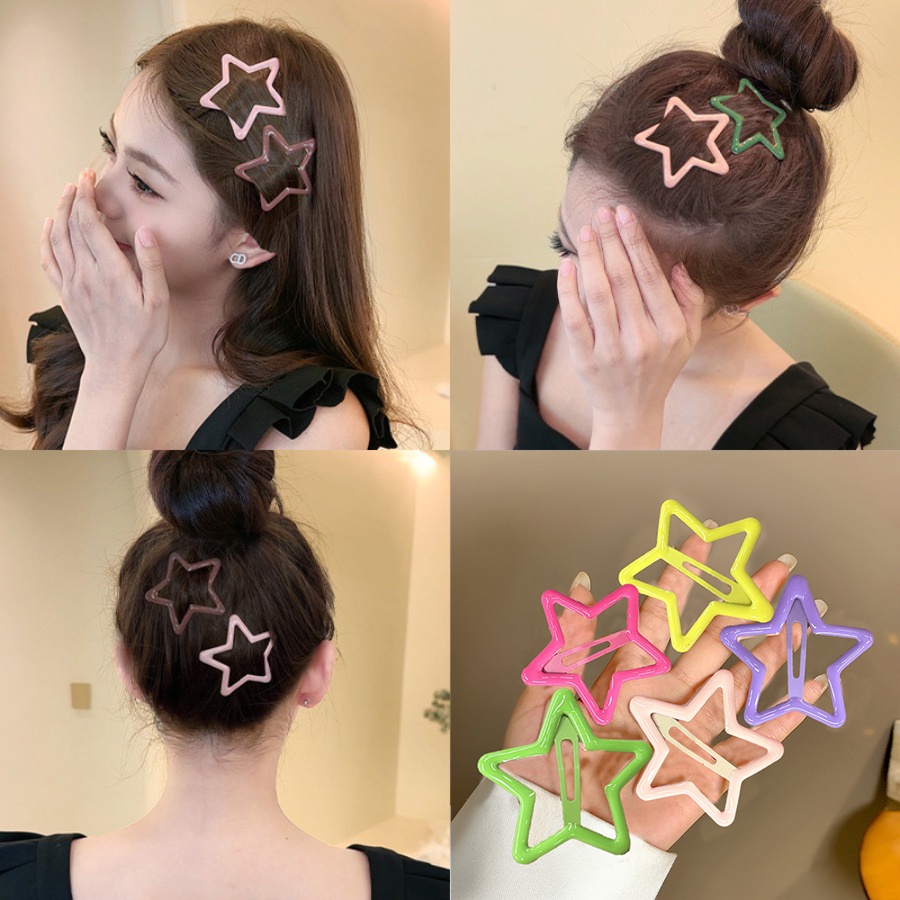 5pcs/set Alloy Colorful Star Hair Clip 5.5cm Large Hairpin Side Clip ...