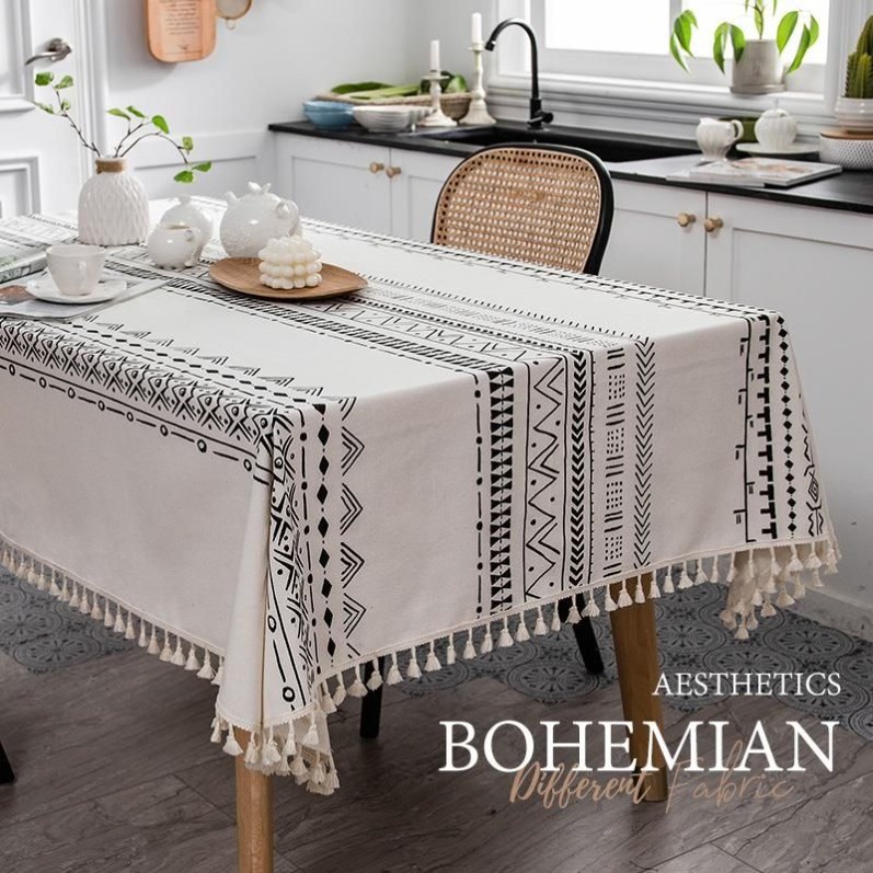 Bohemian Style Waterproof Oilproof Tablecloth Tassel Table Cloth Long ...