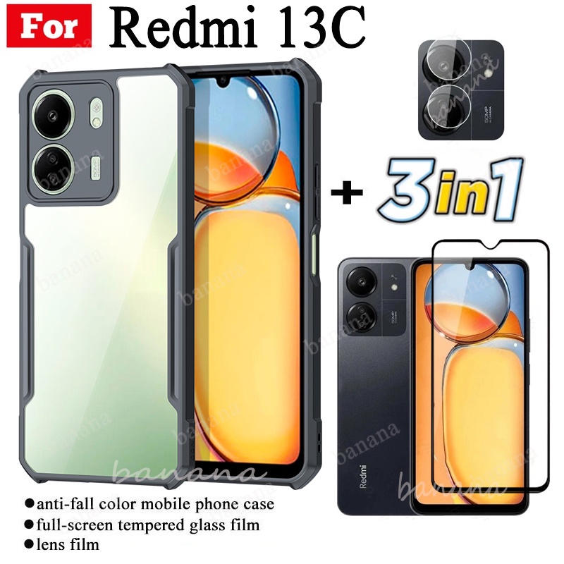 3 IN 1 Redmi 13C anti-fall mobile phone case For Redmi13C 12C 10C tempered glass film Redmi 12 ...