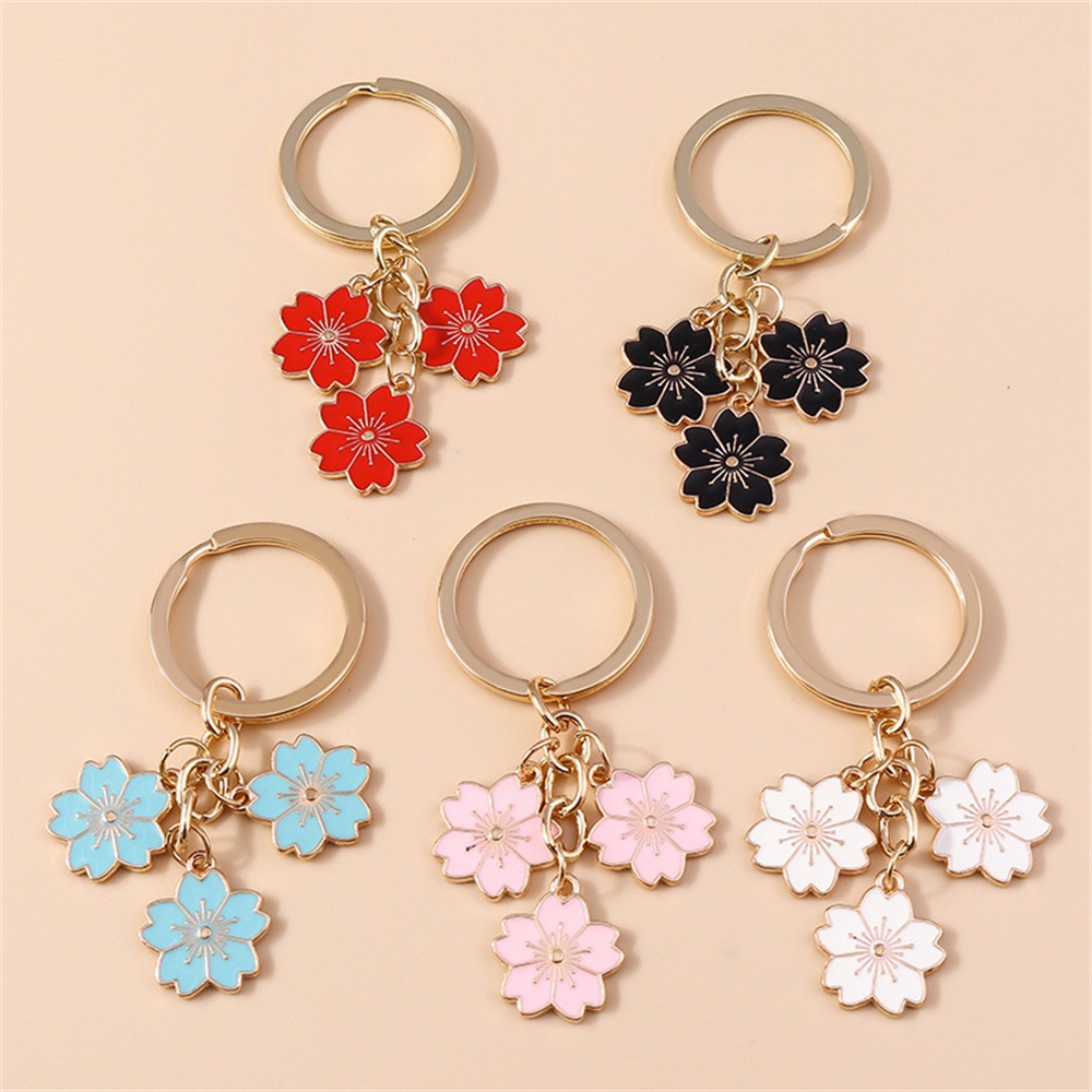 Colorful Enameled Flowers Charms Keychain Simple Cherry Blossom Tassel ...