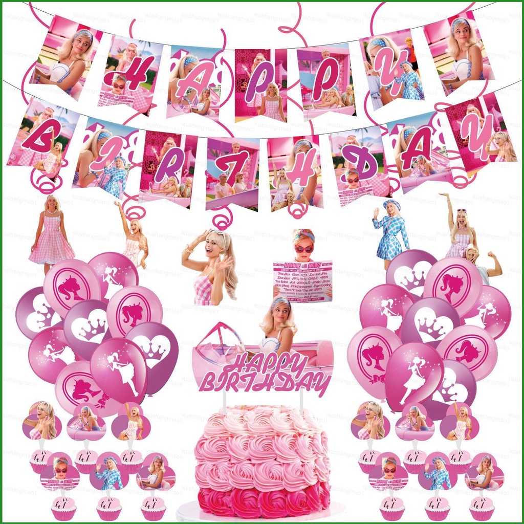 ZX Barbie theme kids birthday party decorations banner cake topper ...