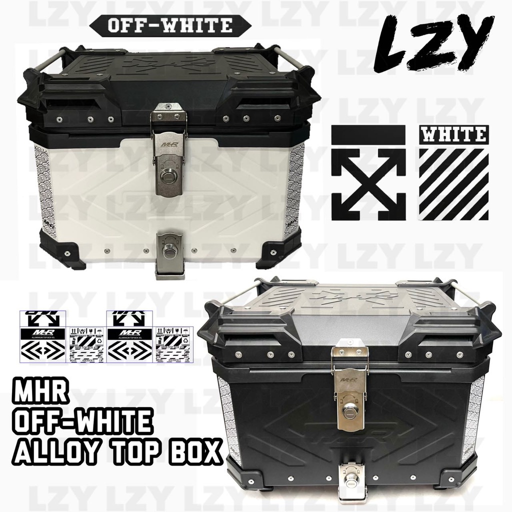 ♞THICK ALLOY MHR OFF WHITE 45L Aluminum Alloy Top Box with Universal ...