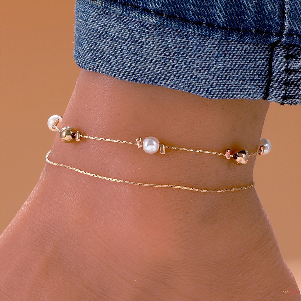 Boho Beach Dainty Foot Chain Ankle Bracelet Bilayer KC Gold Jewelry ...