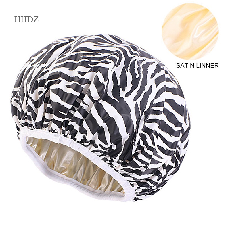 Hhdz Double-Layer New Style Satin Lining Waterproof Shower Cap Anti ...