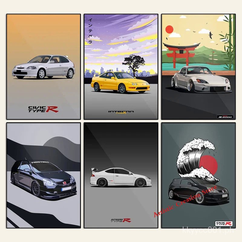 Japan Car Honda Civic Type R EK9 Posters Art Canvas Painting Print ...
