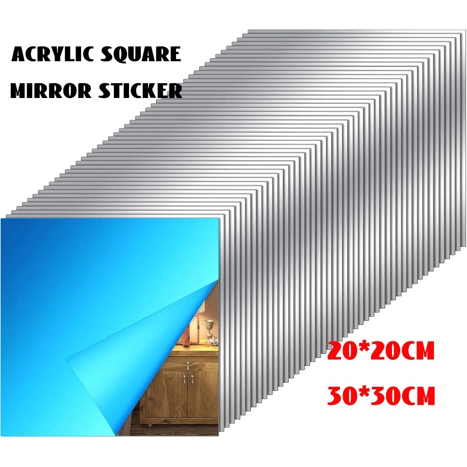 3/5/10Sets 20/30cm Square Mirror Wall Stickers/Acrylic Mirrors Tiles ...