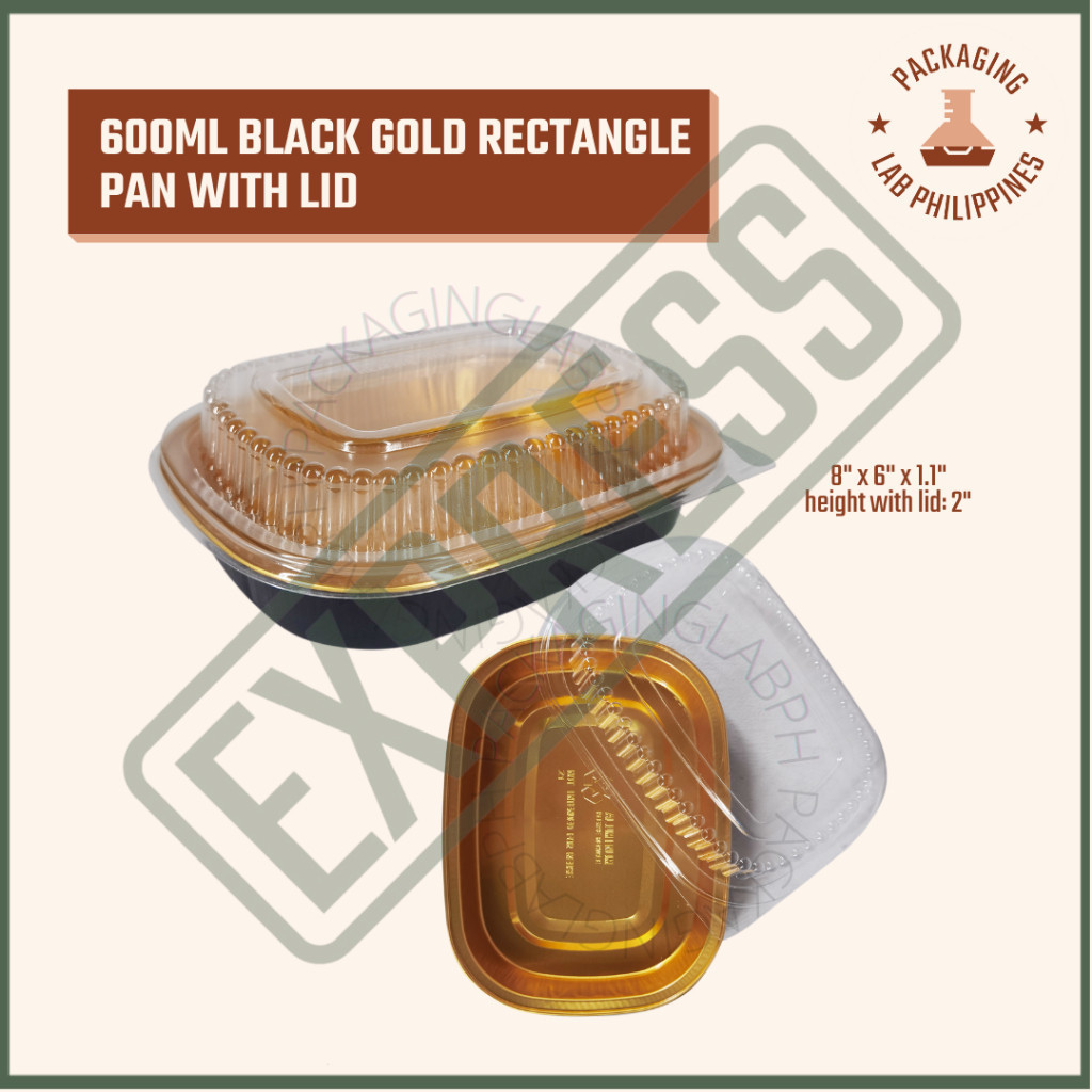 [10pcs] 600ml Black Gold Aluminum Pan Premium Gold Rectangle Pan with ...