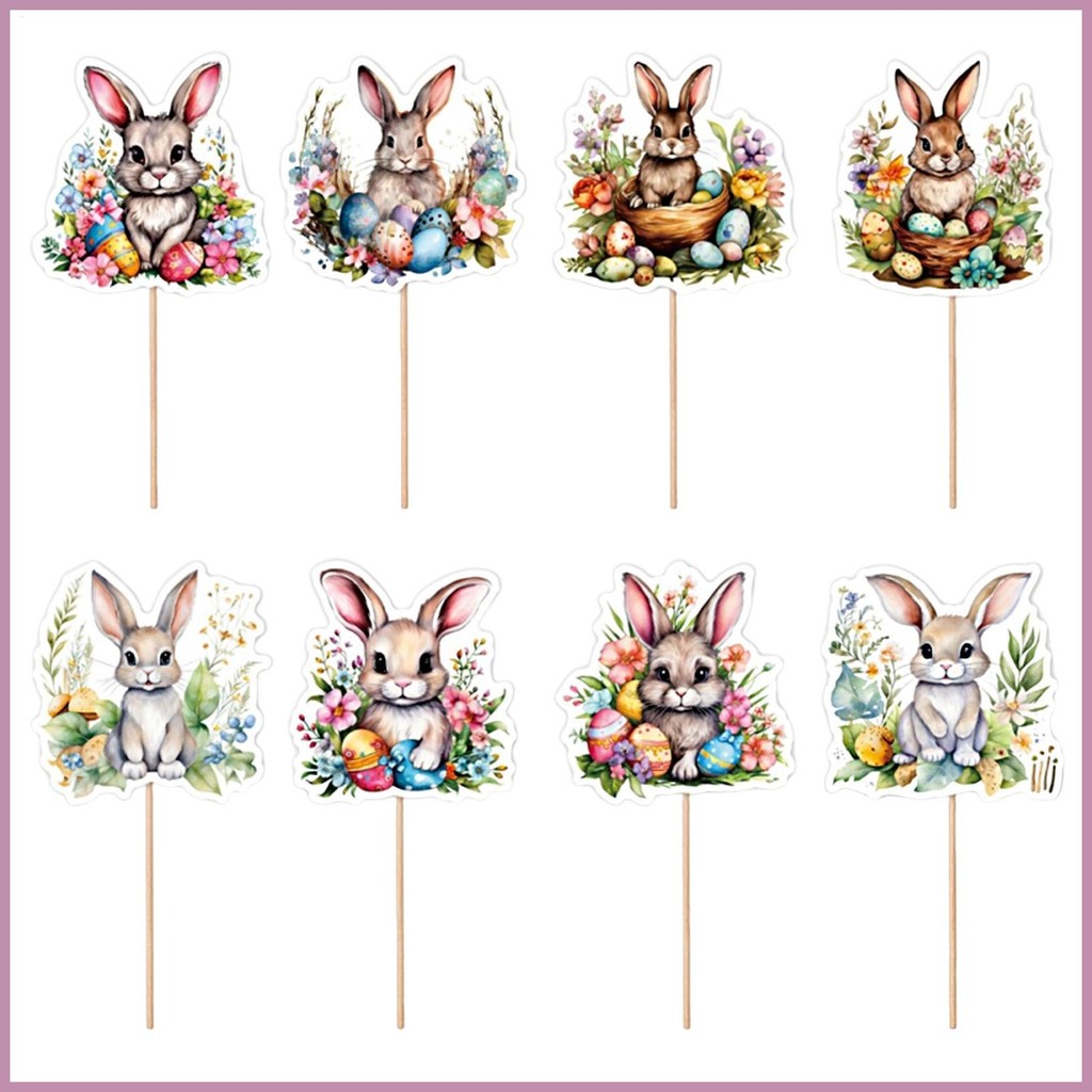 Easter Cupcake Toppers Cute Colorful 8 Styles Food Rabbit Picks Cake ...