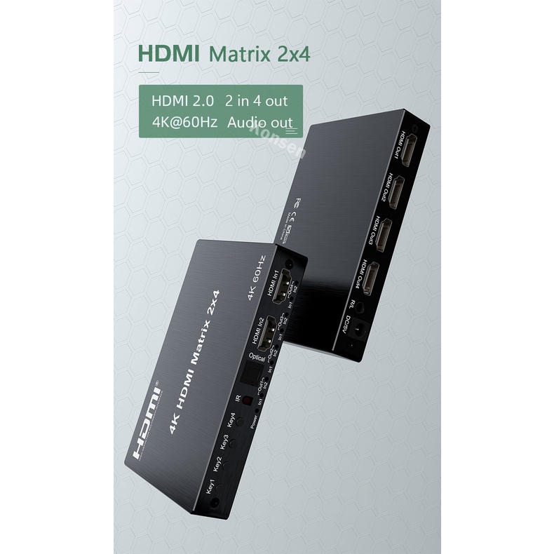 4K UHD HDMI Matrix 4x2, HDMI Splitter Switcher 2x4, with 3.5mm jack ...