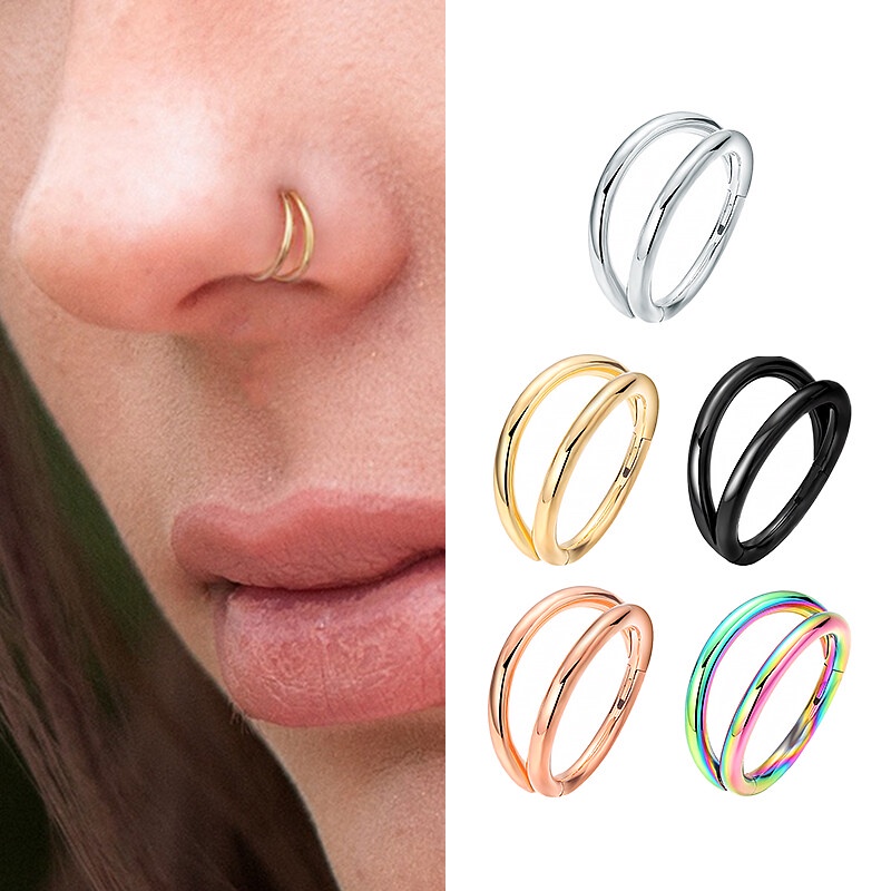 Stainless Steel Nasal Perforation Clicker Heart Crystal Septum Ring Ear ...