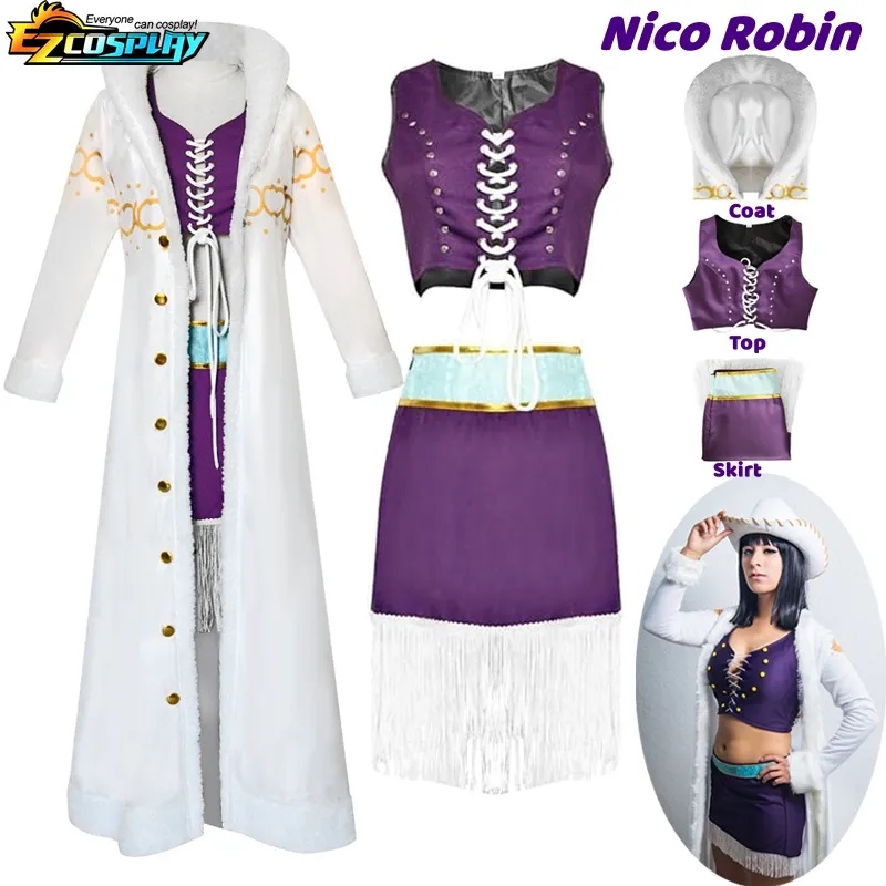 Nico Robin Cosplay Costume Anime One Piece Purple Dress Uniform Long ...