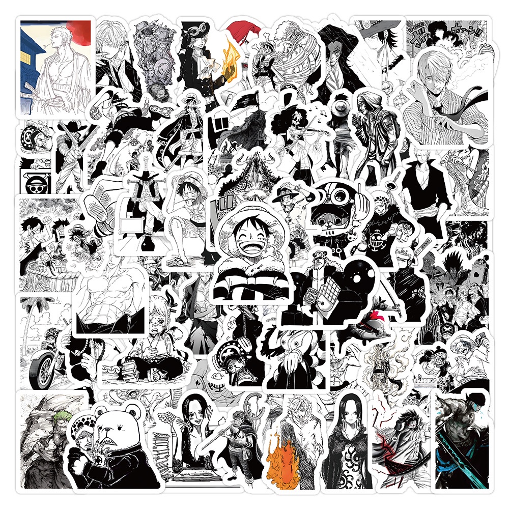 100PCS Cartoon Anime Black and White ONE PIECE Monkey D. Luffy Graffiti ...