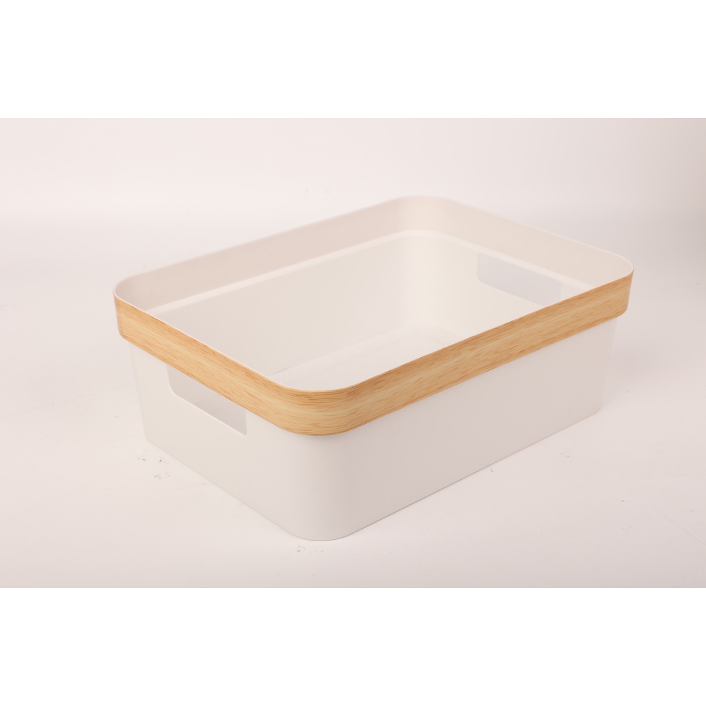 MINISO Storage Bin with Wood Grain Design Rim (L)(White) | Shopee ...