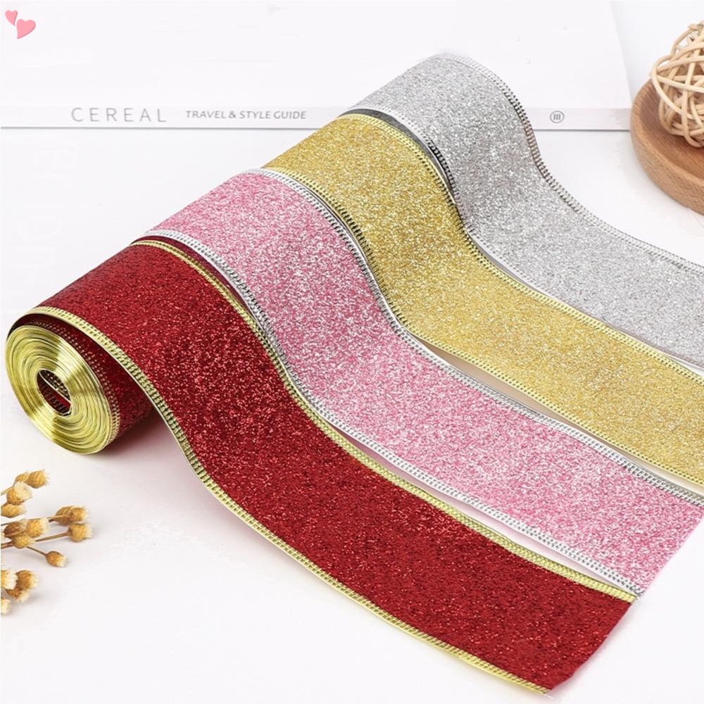 10yd Wired Ribbon Christmas Ribbon Wired Edge Glitter Ribbon for Gift ...