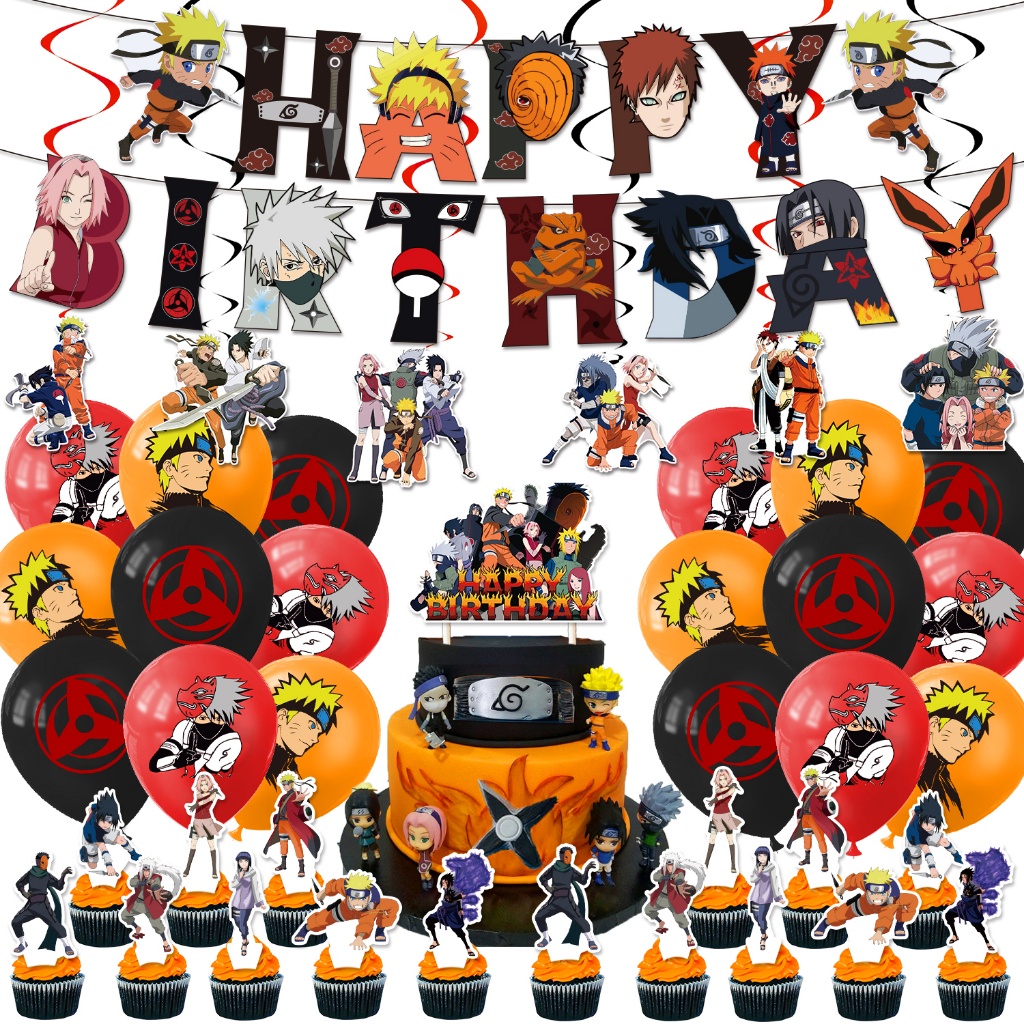 Naruto Set Happy Birthday Banner Decoration Set Paper Cake Topper Latex ...